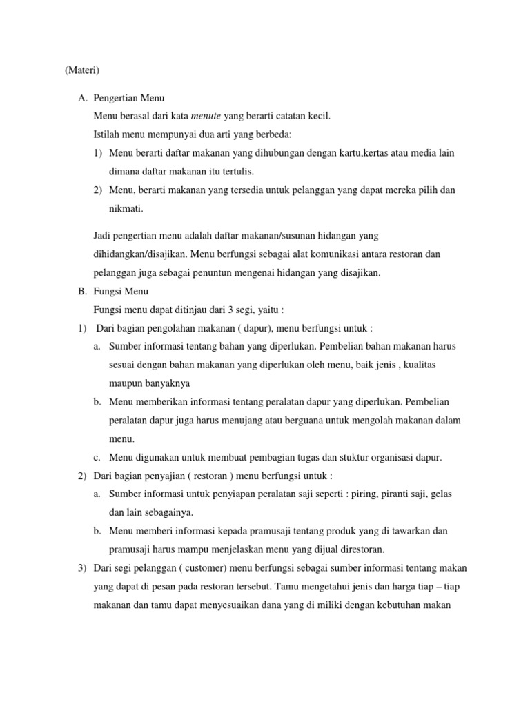 Materi Menu Tata Hidang | PDF