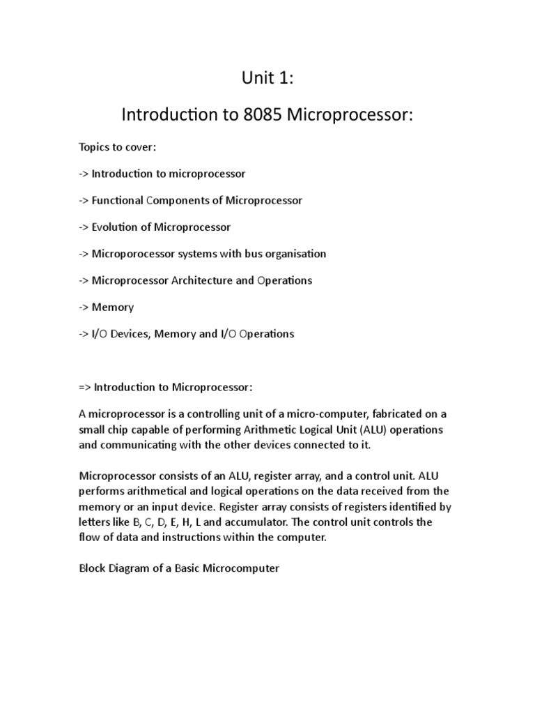 Unit 1: Introduction To 8085 Microprocessor | PDF | Central Processing Unit | Microprocessor