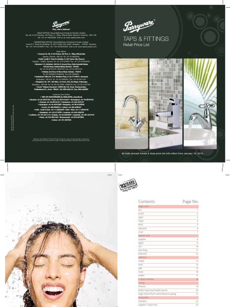 Parryware Faucets Catlogue Cum Pricelist PDF | PDF | Tap (Valve) | Shower