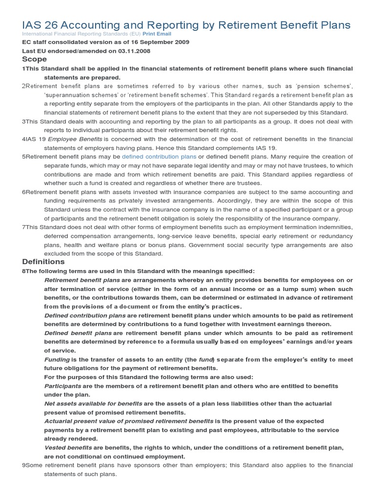 IAS 26 Accounting and Reporting by Retirement Benefit Plans: Scope ...