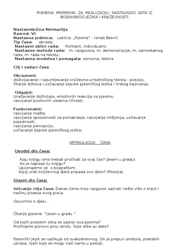 Lektira- Jesen u Gradu - I.bekrić