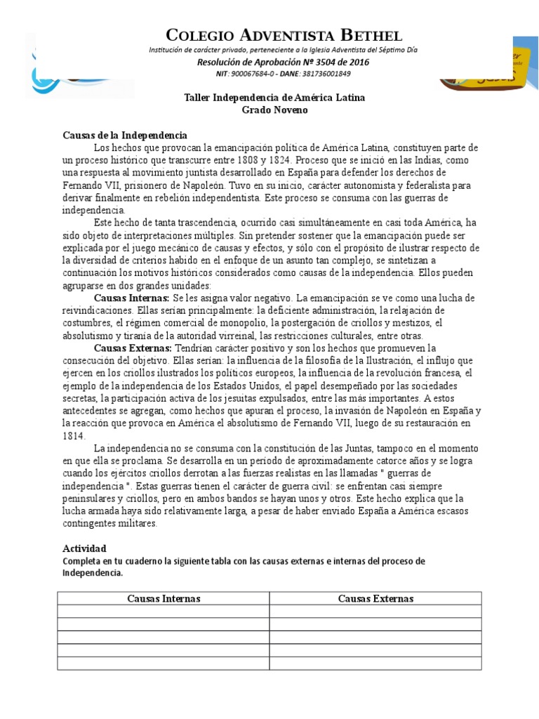 Taller Independencia de America Latina | PDF | Imperio español ...
