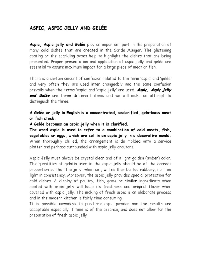 Aspic, Aspic Jelly and Gelee | PDF | Gelatin | Foods