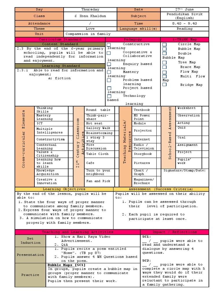 Pendidikan Sivik LP English | PDF | Educational Technology ...