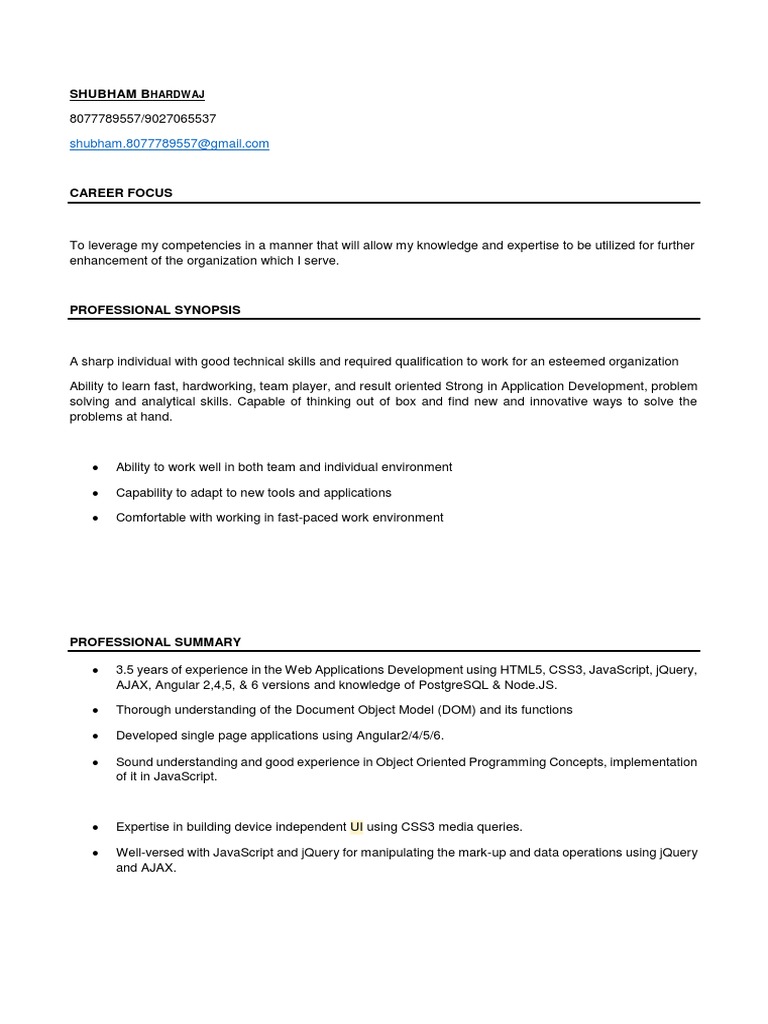 Shubham - Resume Updated | PDF | Angular Js | Java Script