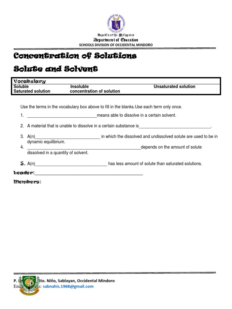Solute and Solvent Activity Sheets.2 - Revised | PDF | Solution ...