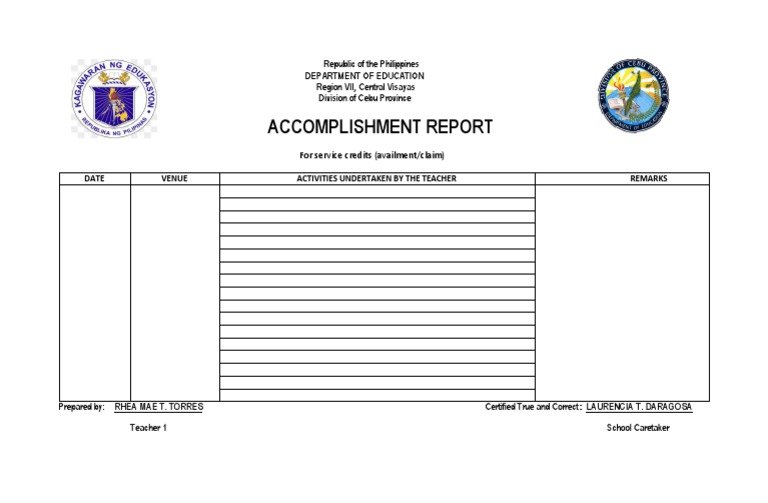 Accomplishment Report Form | PDF
