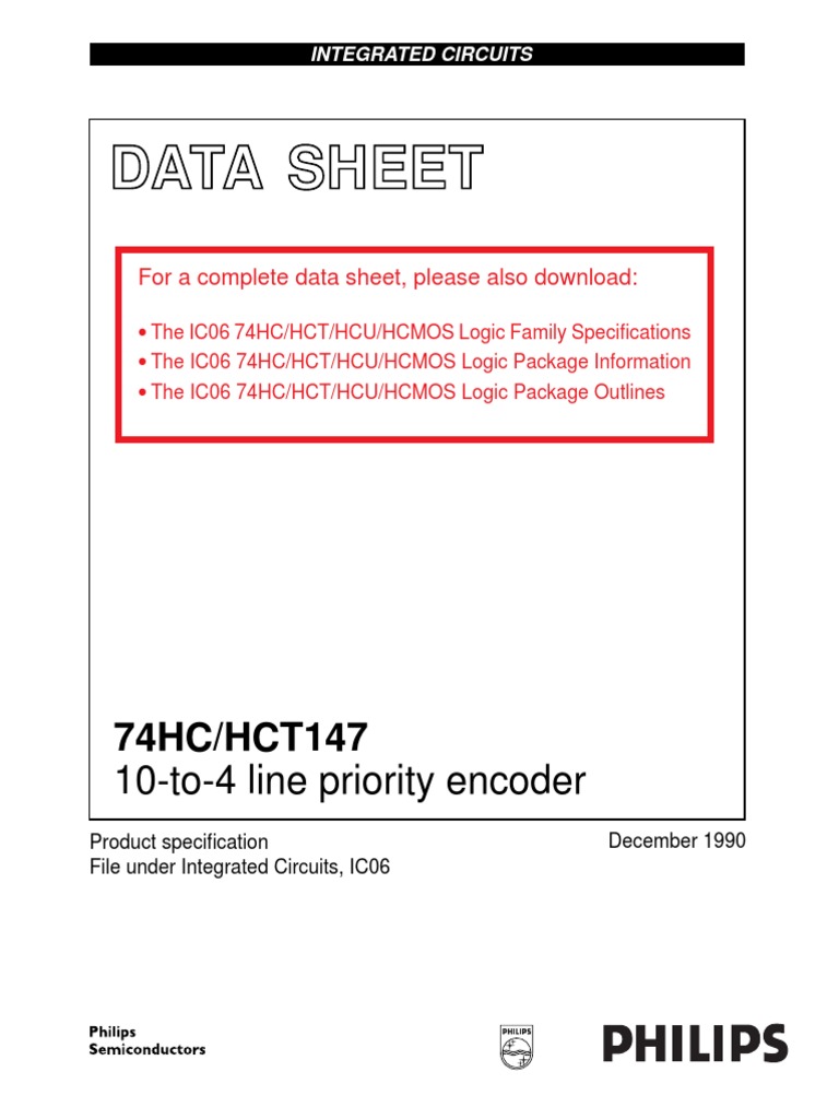 74HC147 10-to-4 Priority Encoder Datasheet | PDF | Logic Gate ...
