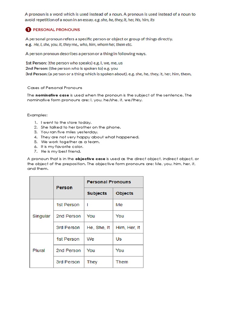 Cases of Personal Pronouns | PDF