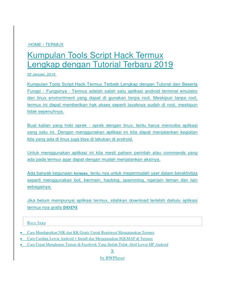 Kumpulan Tools Script Hack Termux | PDF