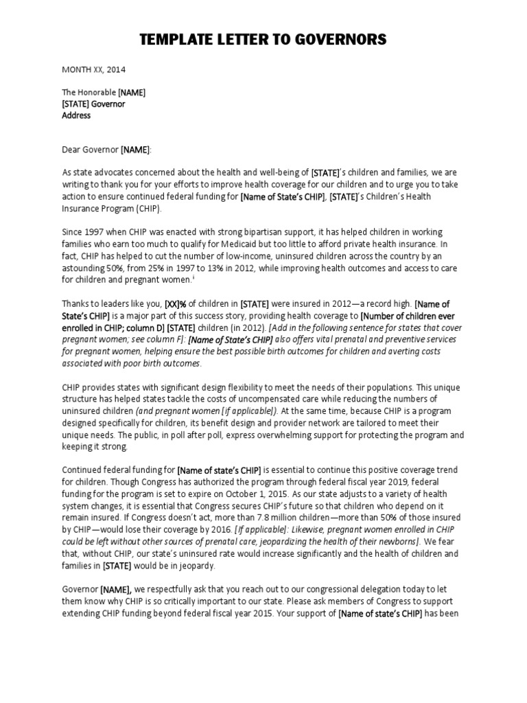 Template Letter To Governors: MONTH XX, 2014 The Honorable (NAME ...