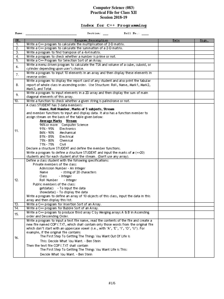 1252706787xii B Cs Practical List 2018-19 PDF | PDF | Subroutine ...