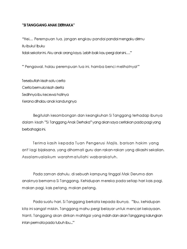 Si Tanggang Anak Derhaka | PDF