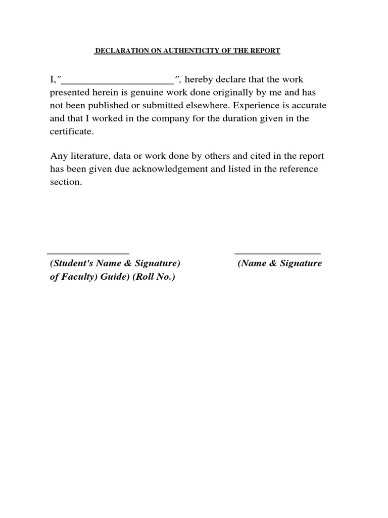 Declaration On Authenticity of The Report | PDF