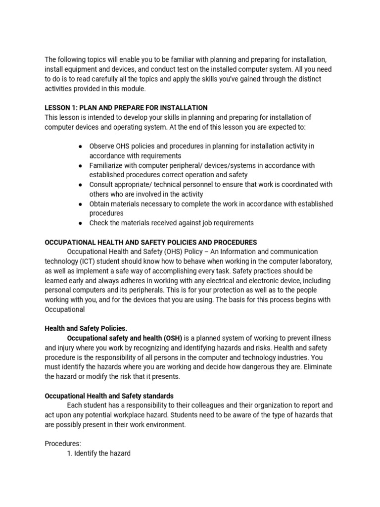 Occupational Health and Safety Policies and Procedures | PDF | Hazards ...