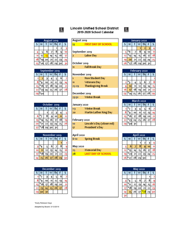 19-20 School Calendar 2019 2020 | PDF | Public Holiday | Observances