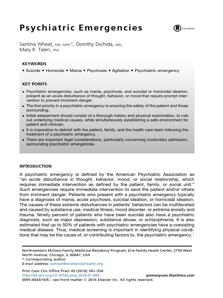 Assessing and Managing Psychiatric Emergencies: Ensuring Patient and ...
