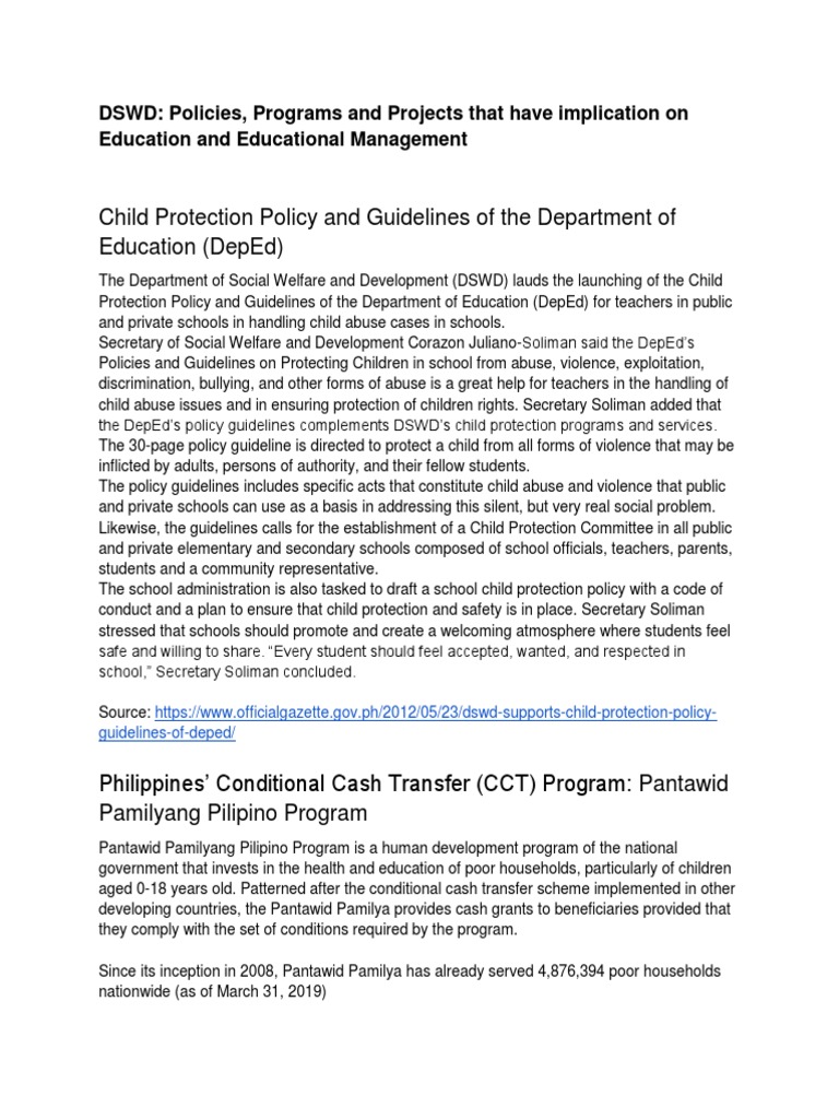 DSWD: Policies and Programs That Impact Education | PDF | Child Abuse ...