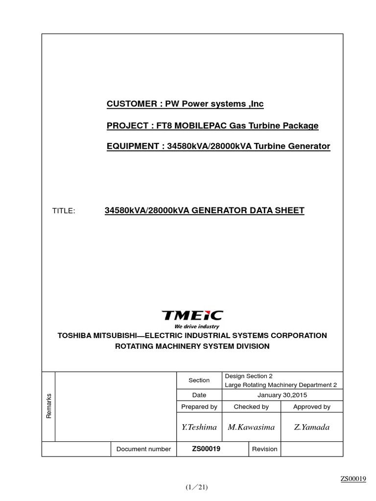 ZS00019 (Generator Data Sheet) | PDF | Electric Generator | Mechanical ...