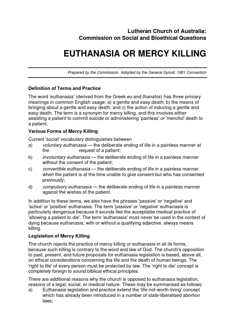 Euthanasia or Mercy Killing | PDF | Applied Ethics | Social Institutions