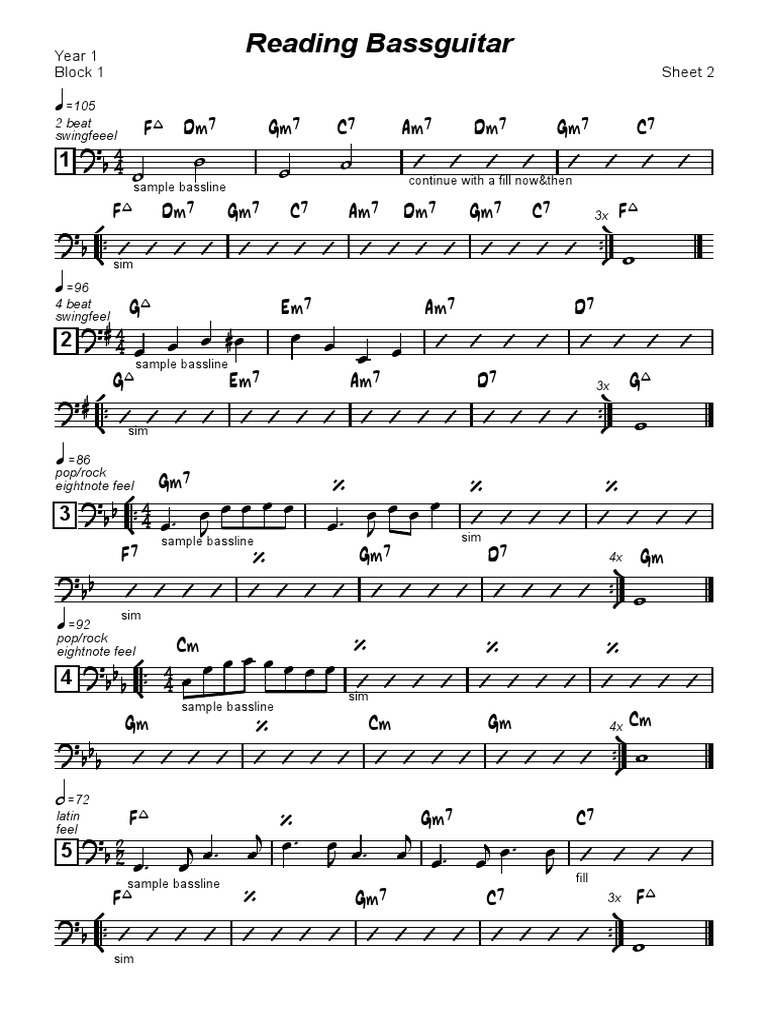 Bass Guitar Reading 2 | PDF