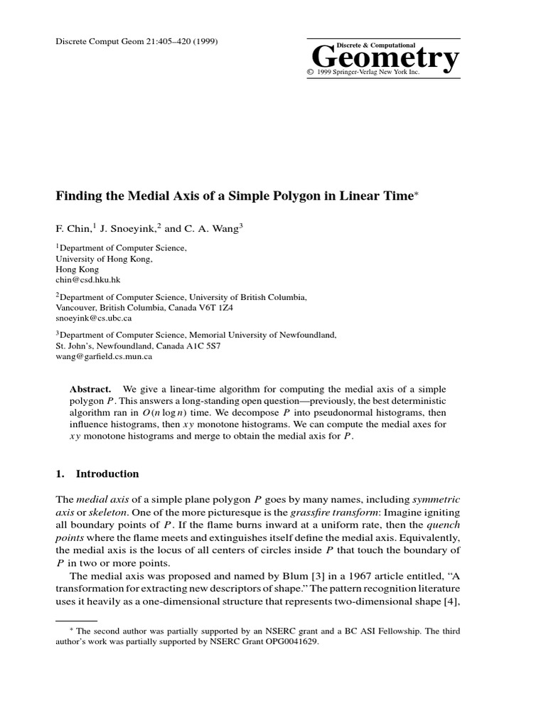 Finding The Medial Axis of A Simple Polygon (Article, Chin Et Al., 1999 ...