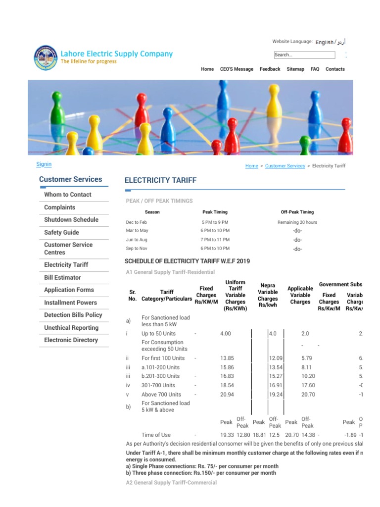 Lesco Tariff 2019 | PDF | Kilowatt Hour | Physical Quantities