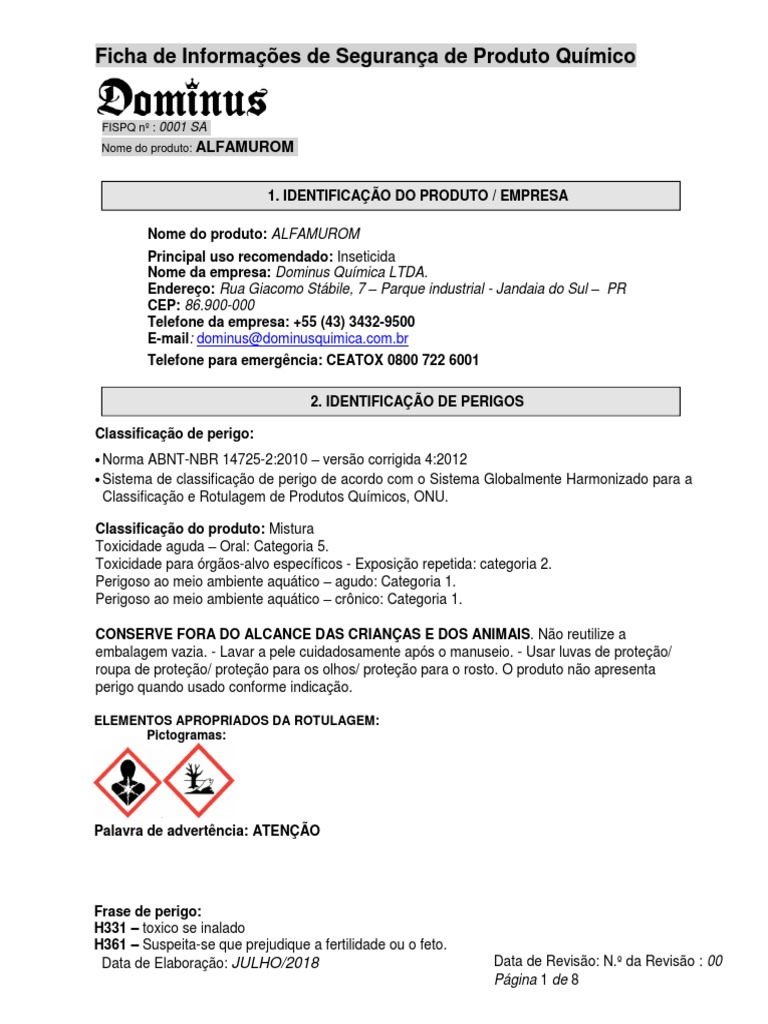 Modelo Básico Da Fispq | PDF | Embalagem e rotulagem | Primeiros socorros