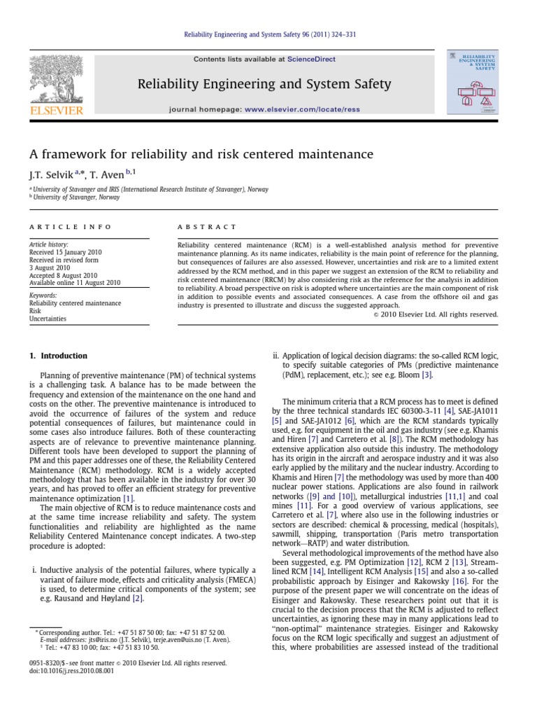A Framework For Reliability and Risk Centered Maintenance | PDF ...