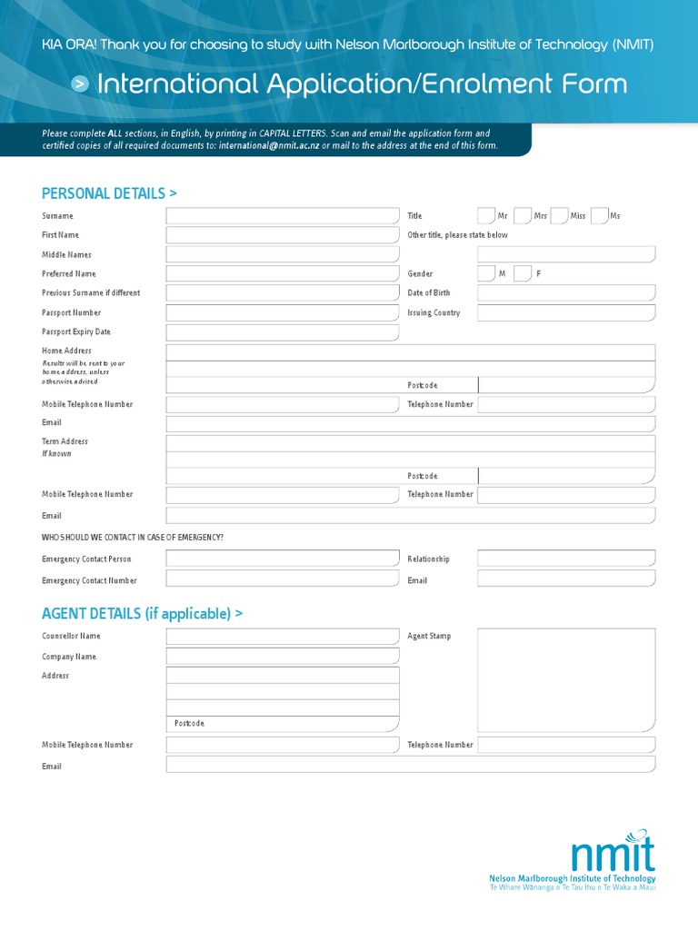 NMIT International Application Form 2018 | PDF | Insurance | Disability