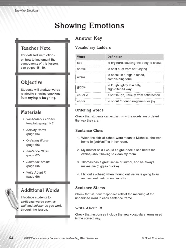 Vocabulary Ladders - Grade 3 - Showing Emotions | PDF | Laughter ...