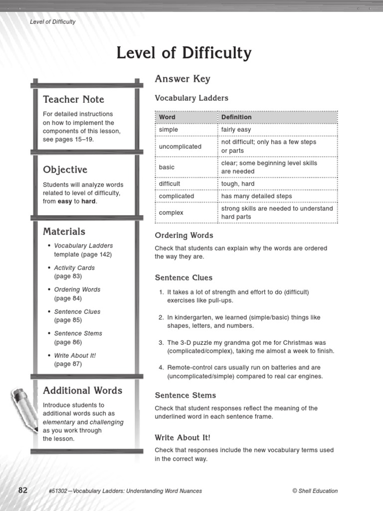 Vocabulary Ladders - Grade 3 - Level of Difficulty | PDF | Vocabulary ...