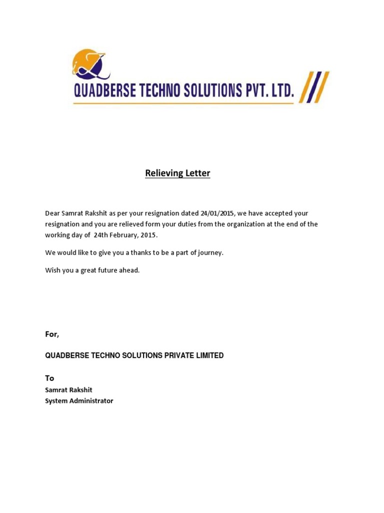 Relieving Letter for Samrat Rakshit | PDF | Business