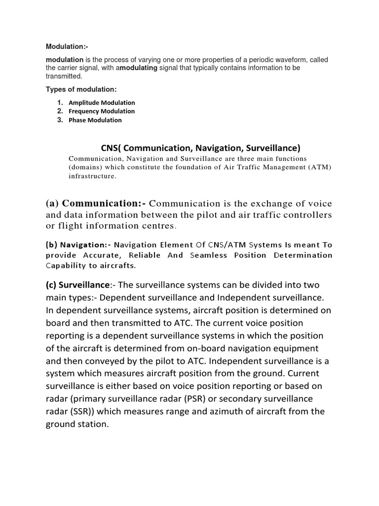 Overview of CNS in Air Traffic Management | PDF | Air Traffic Control ...