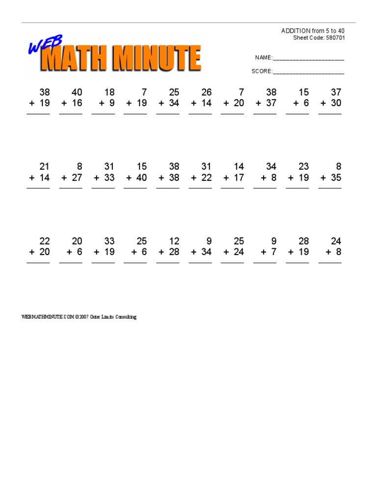 Web Math Minute Add 5-40 | PDF | Computing | Software