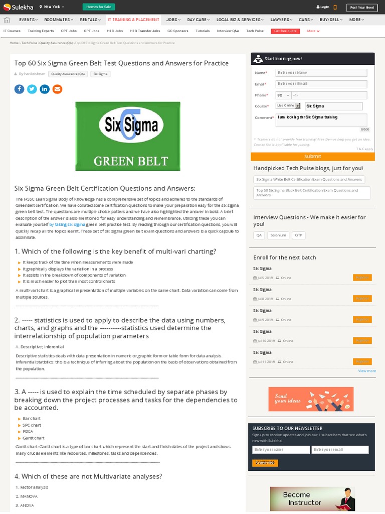Top 60 Six Sigma Green Belt Test Questions and Answers For Practice ...
