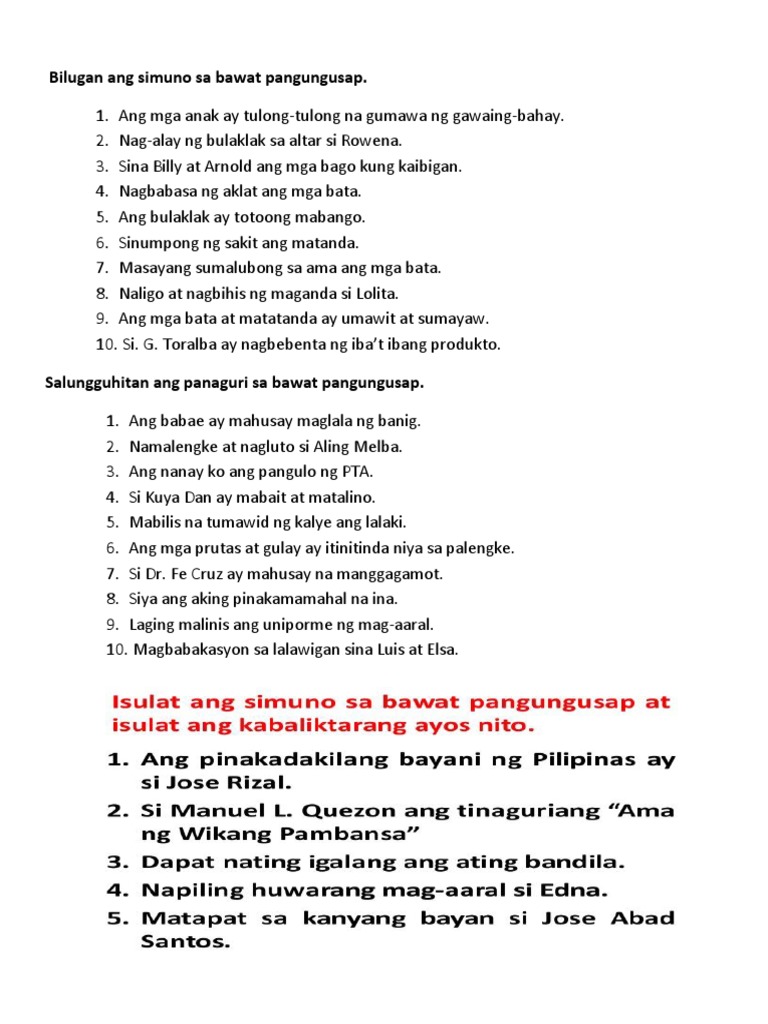 Bilugan Ang Simuno Sa Bawat Pangungusap | PDF