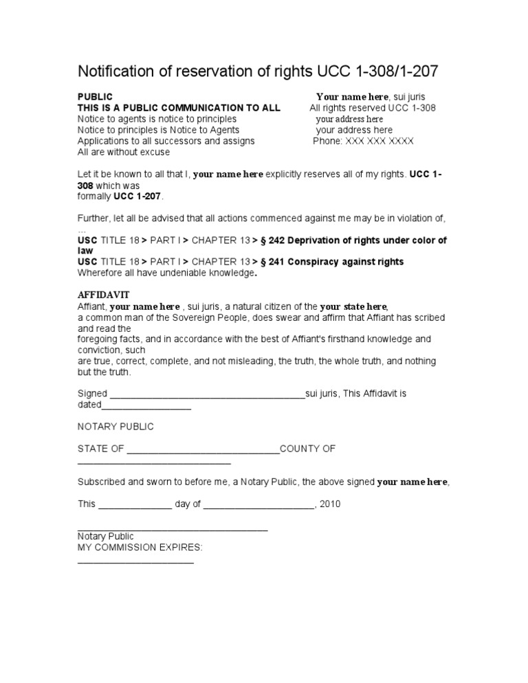 Reservation of Rights | PDF | Affidavit | Notary Public