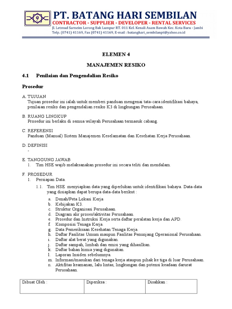 P-SOP-K3-001 Prosedur Identifikasi Bahaya, Penilaian Dan Pengendalian ...
