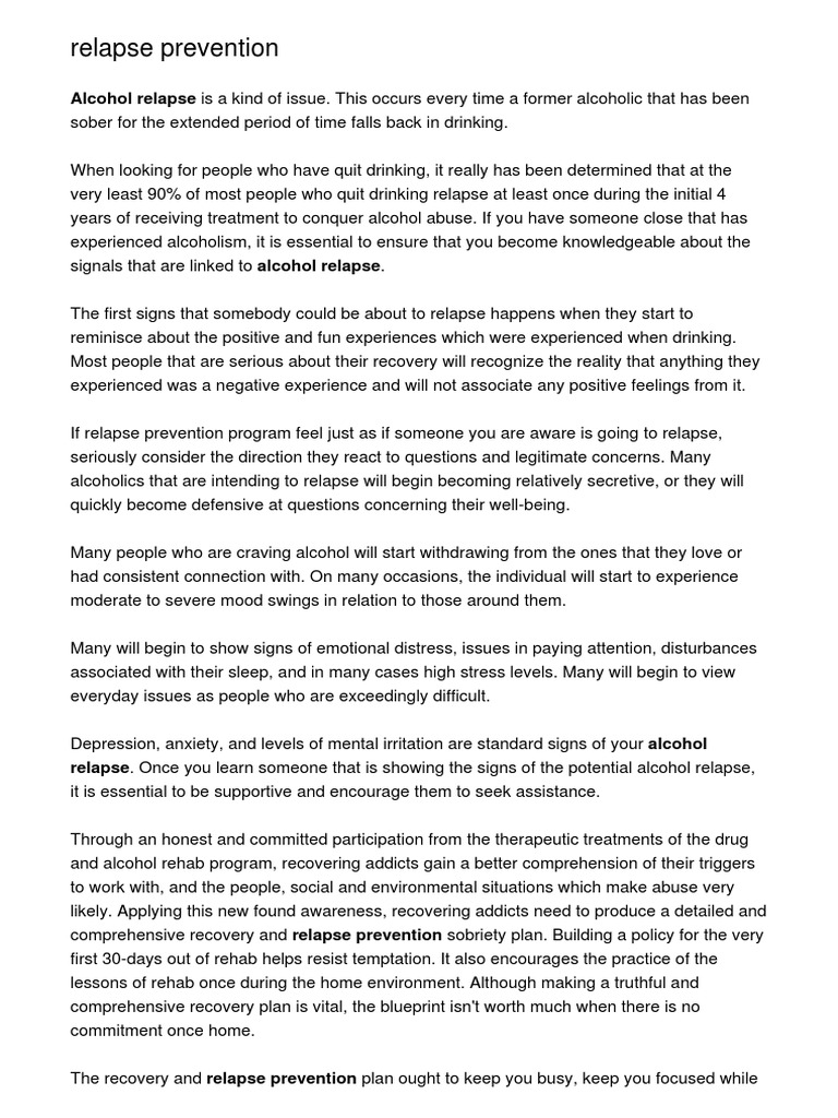Relapse Prevention | PDF | Relapse | Alcoholism