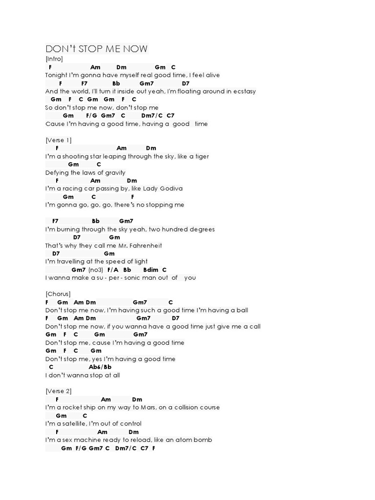 DONt Stop Me Now Queen | PDF | Song Structure | Songs