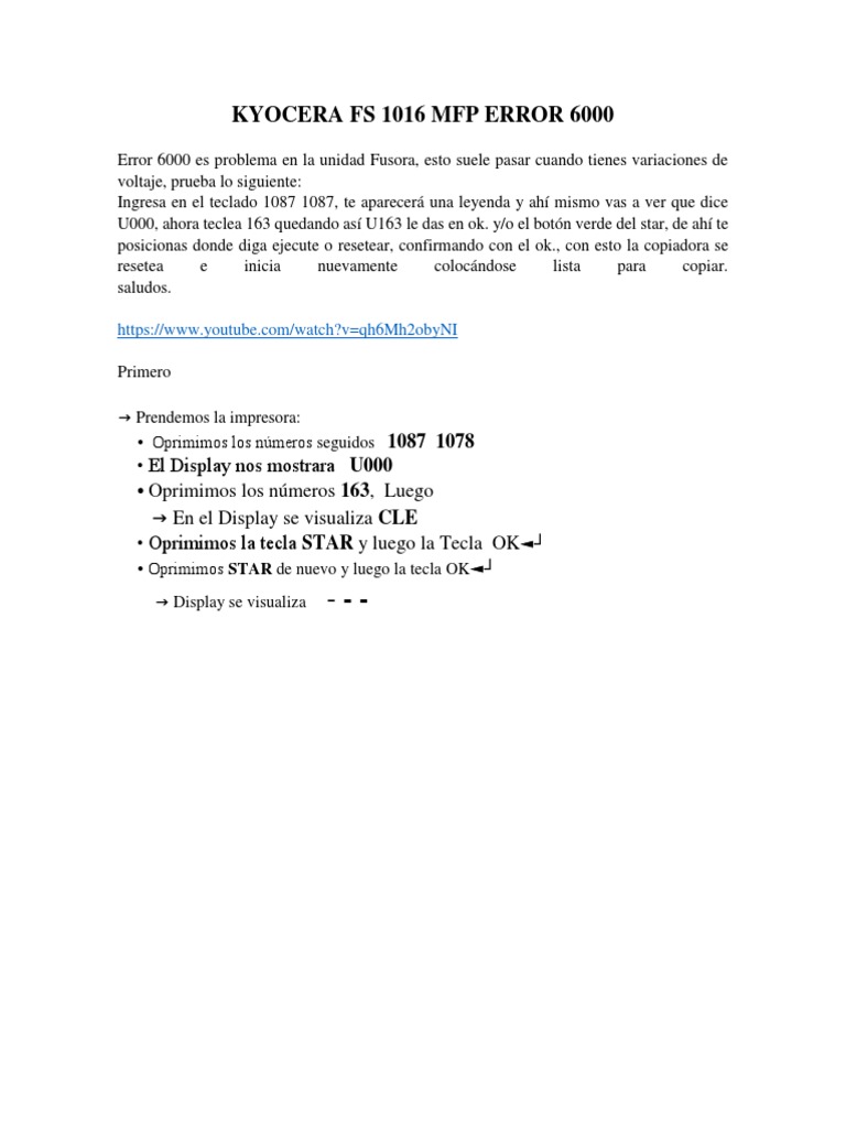Kyocera FS 1016 MFP Error 6000 | PDF
