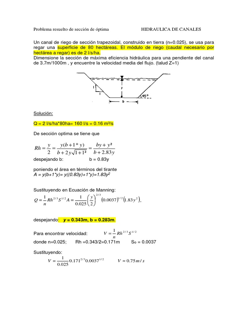 10 Problema Resuelto de Sección Óptima Secc Trapezoidal | PDF