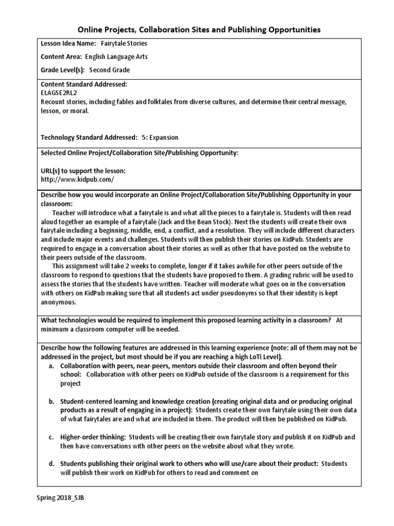 09 Online Learning Project Lesson Idea Template | PDF | Classroom ...
