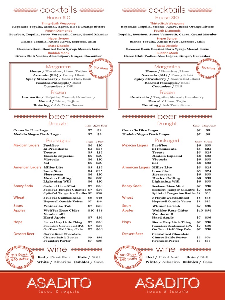 Asadito Menus | PDF | Drink | Cuisine Of The Americas