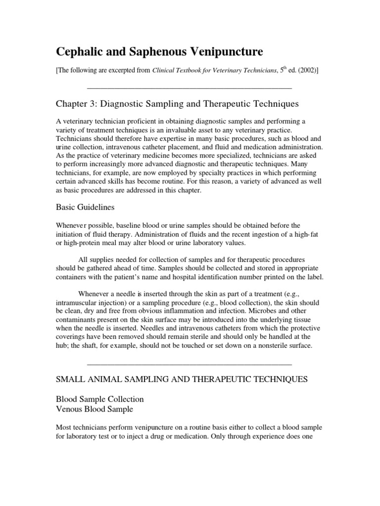 Cephalic & Saphenous Venipuncture Guide | PDF | Intravenous Therapy ...