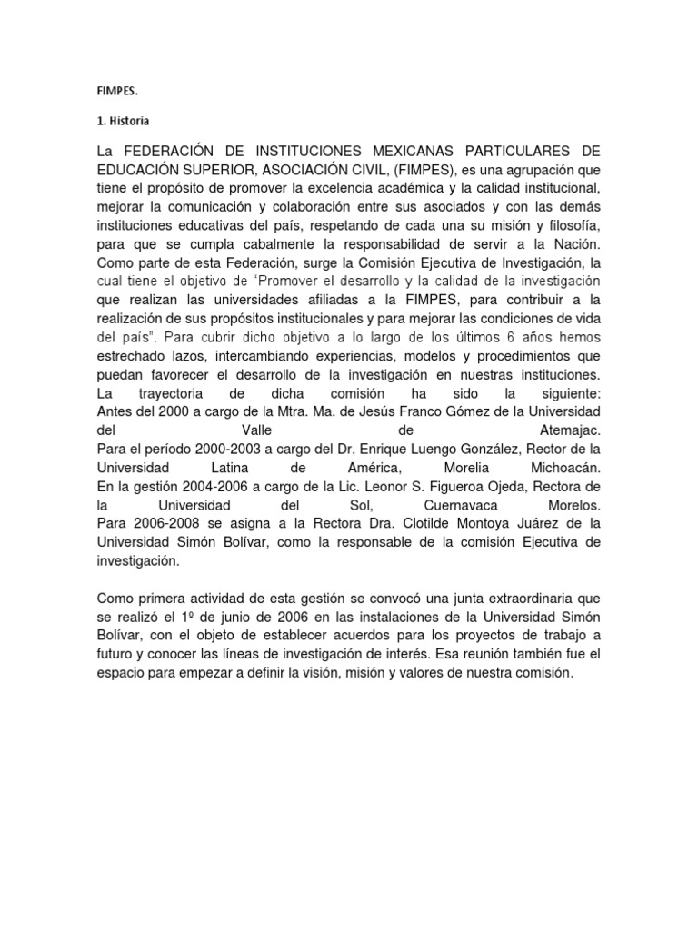 FIMPES Historia | PDF