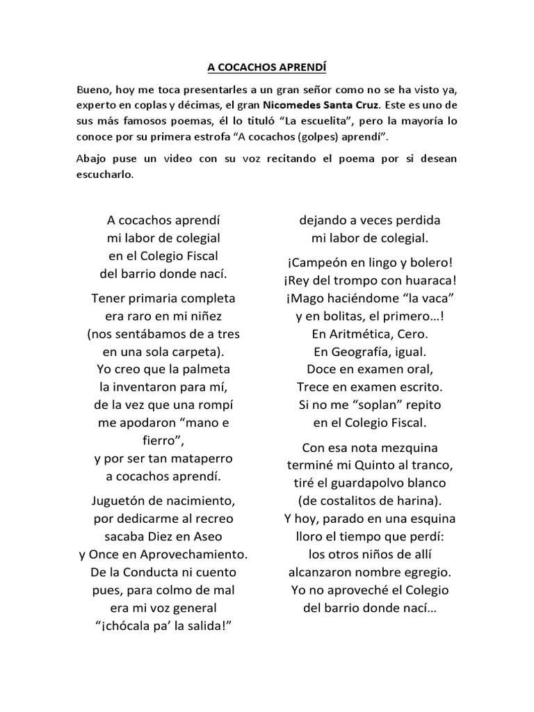 A Cocachos Aprendí | PDF
