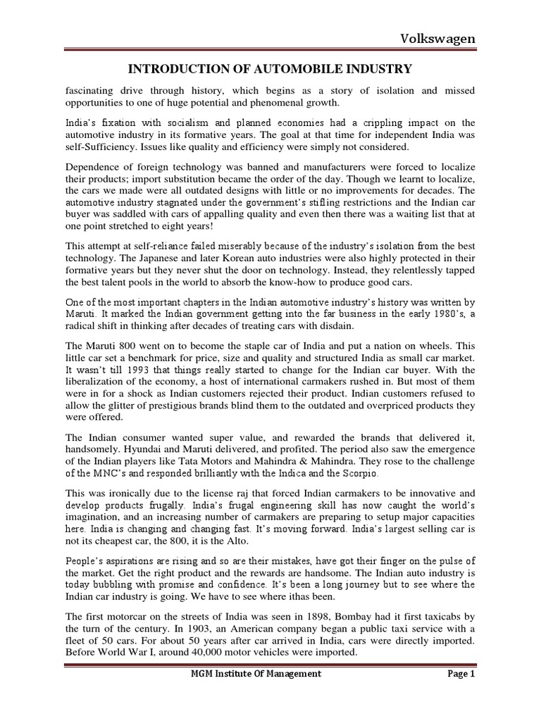 Introduction of Automobile Industry: Volkswagen | Download Free PDF ...