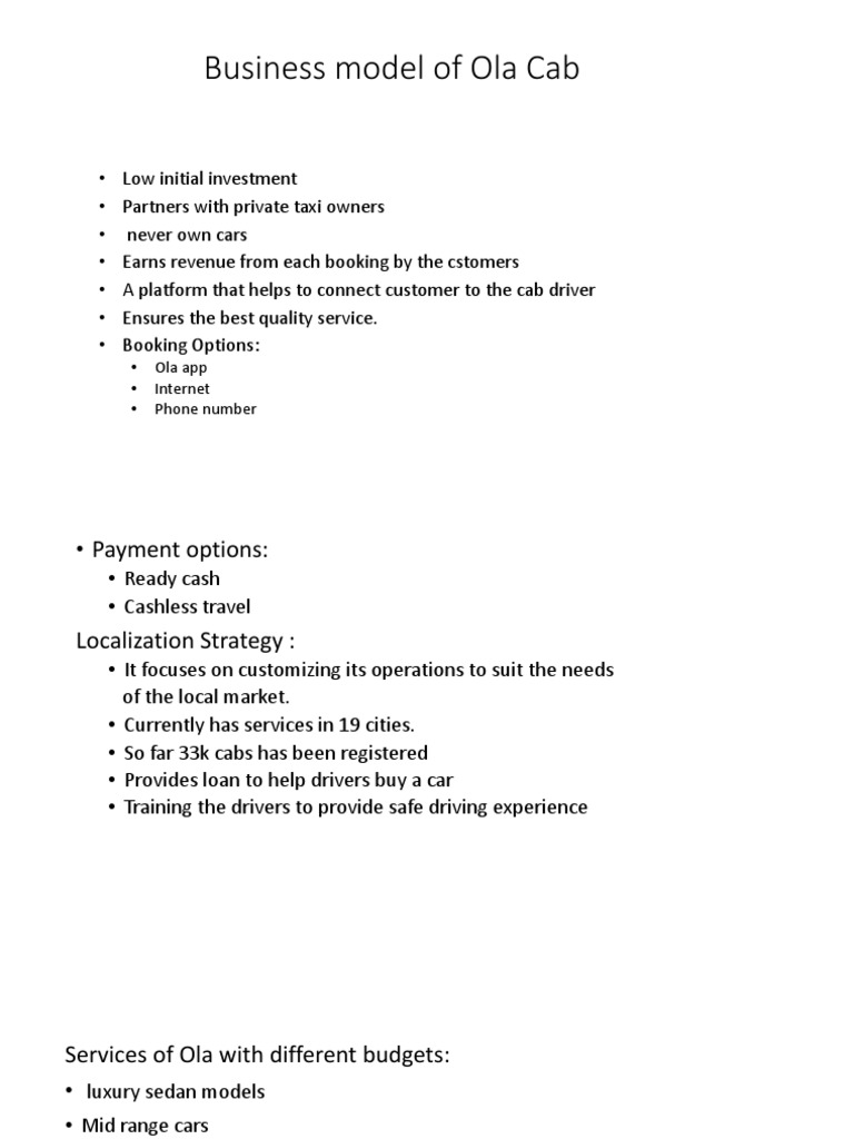 Business Model of Ola Cab | PDF